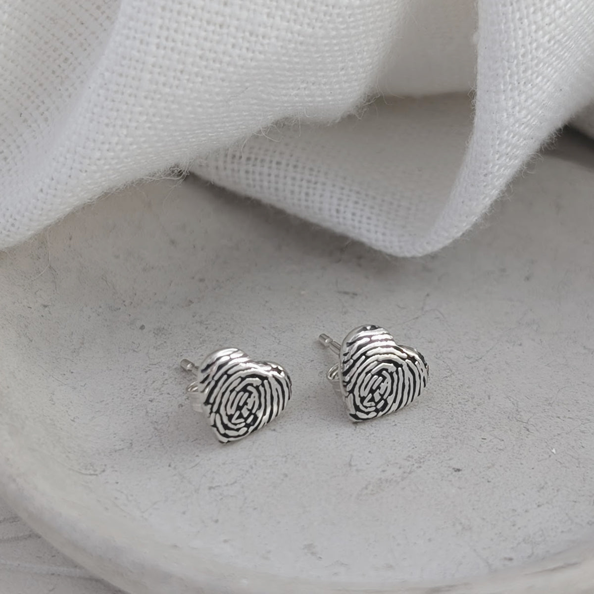 Sterling Silver Fingerprint Heart Stud Earrings - Hold upon Heart