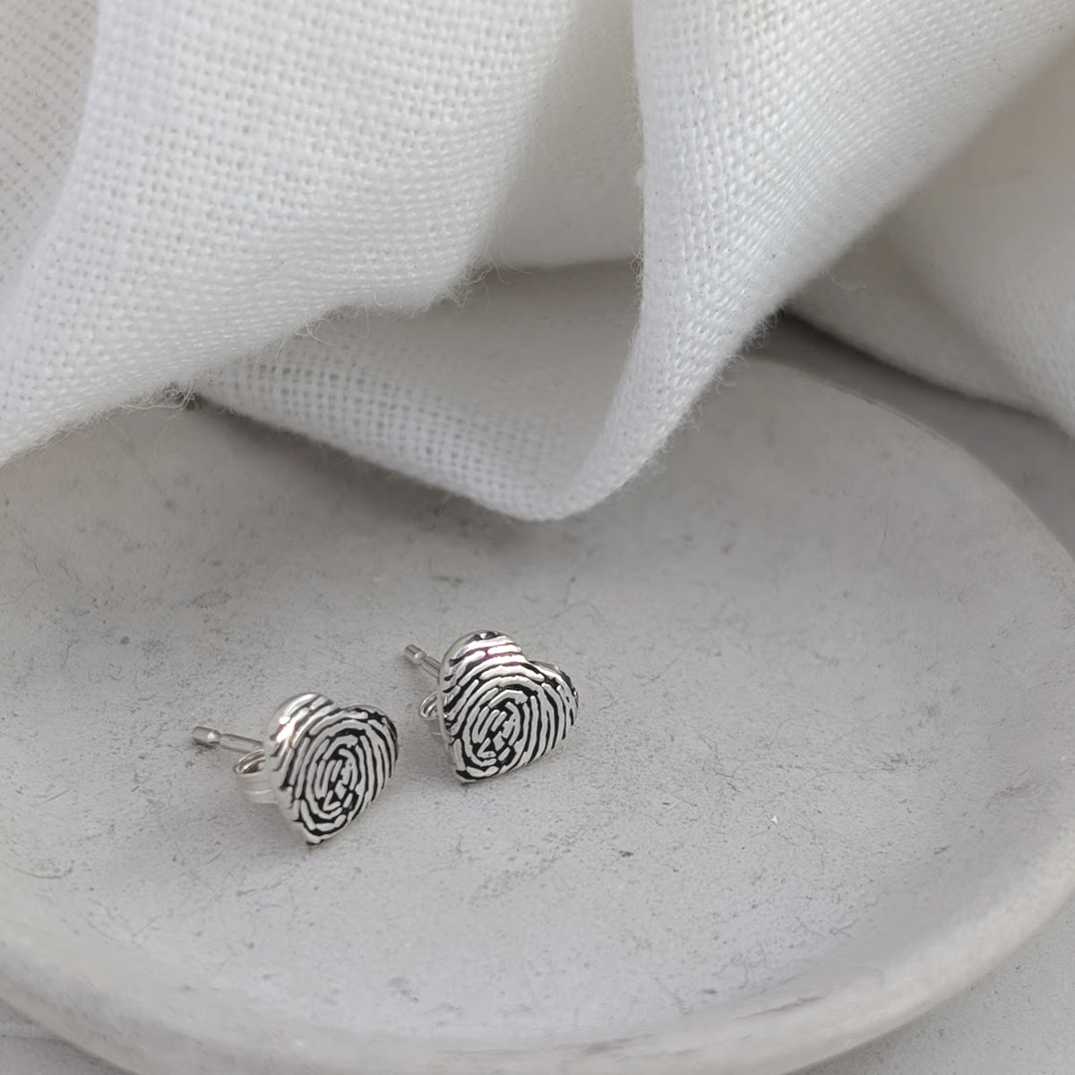 Sterling Silver Fingerprint Heart Stud Earrings - Hold upon Heart