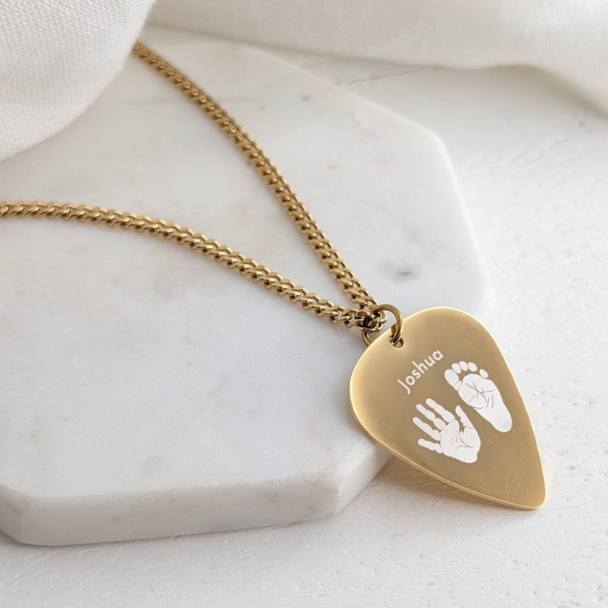 Personalised Handprint & Footprint Plectrum Necklace | Stainless Steel ...