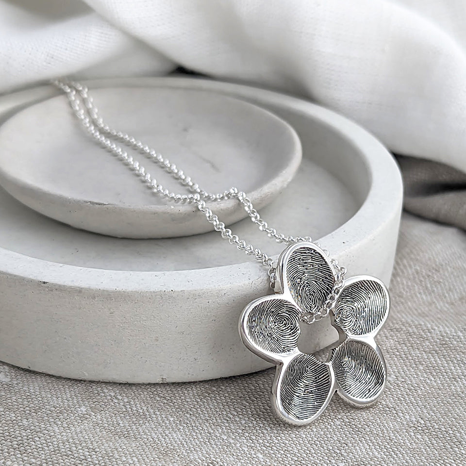 Fingerprint Flower Necklace | Your fingerprints in Gold or Silver ...