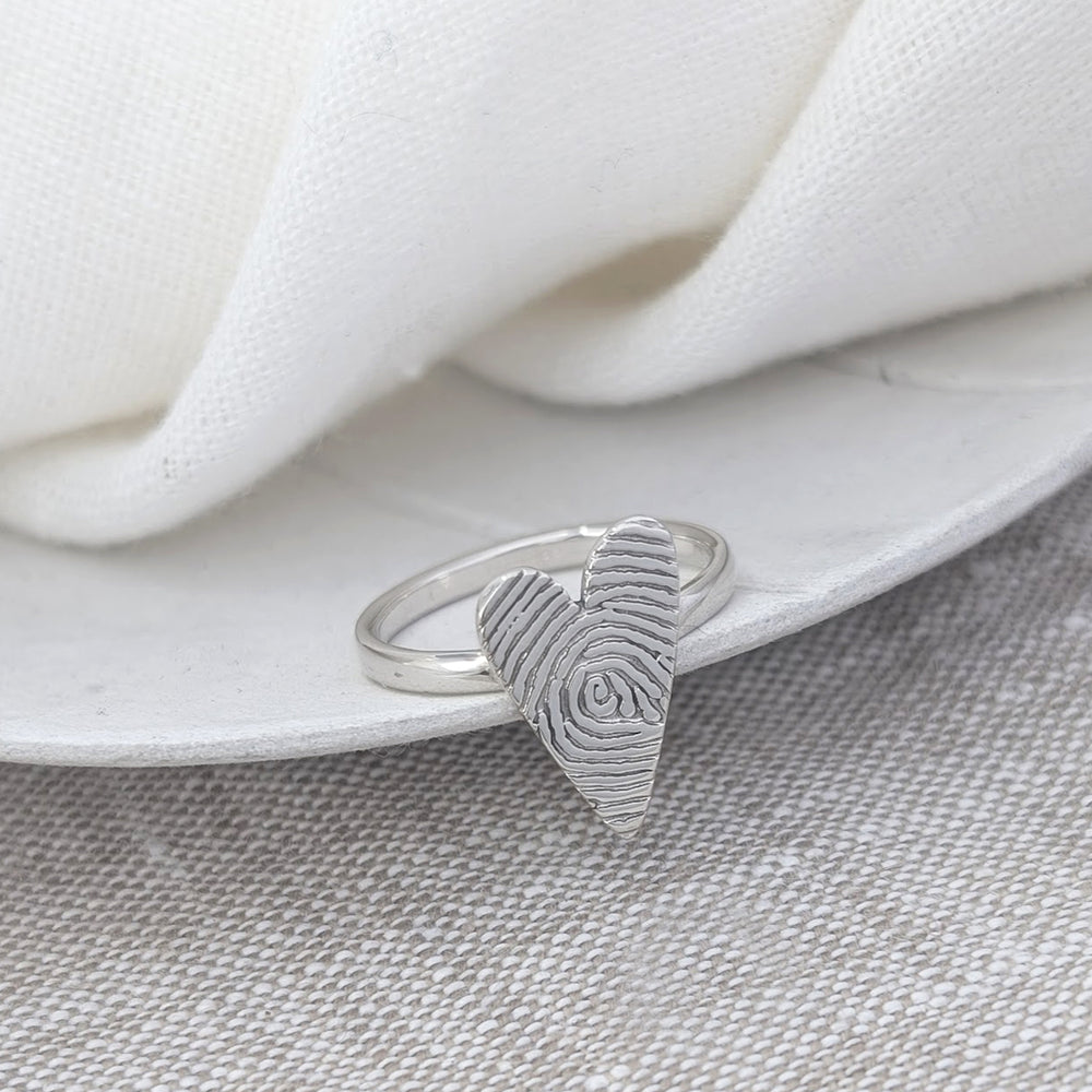 Fingerprint Folk Heart Ring | Personalised Silver & Gold Engraved ...