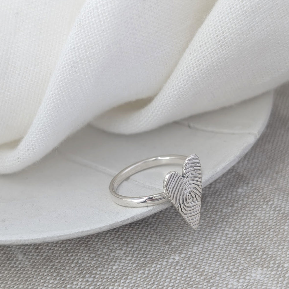 Fingerprint Folk Heart Ring | Personalised Silver & Gold Engraved ...