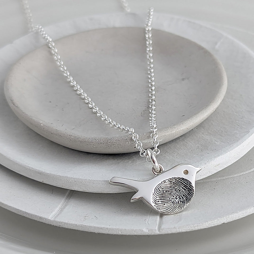 Fingerprint Robin Necklace | Silver or Gold | Memorial Jewellery - Hold ...
