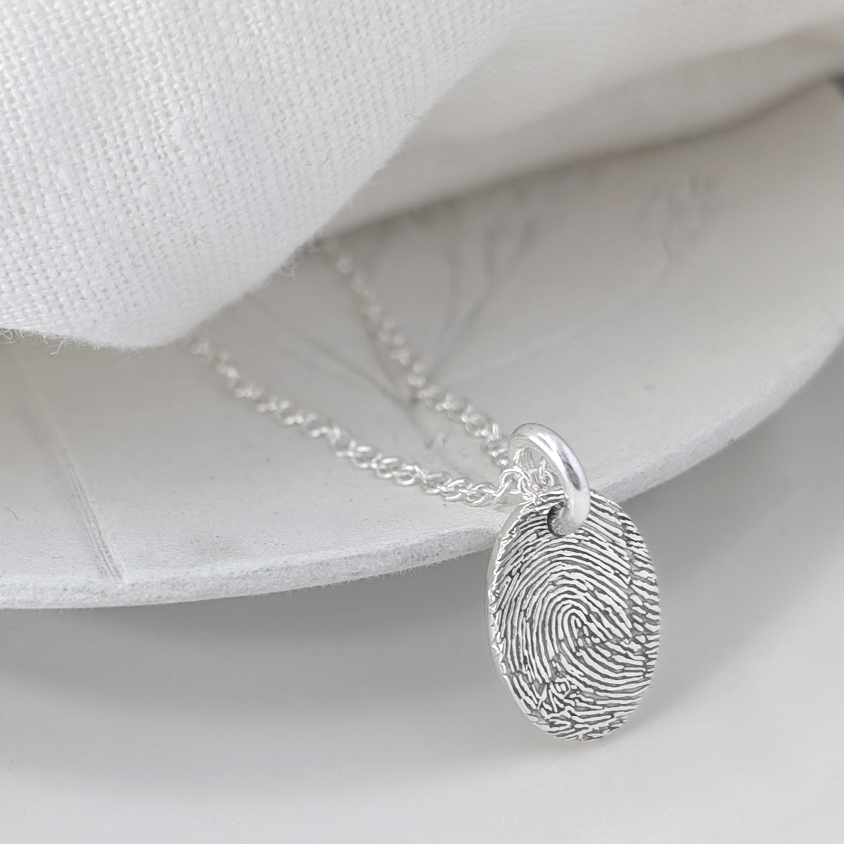 Fingerprint Oval Charm Necklace | Sterling Silver or Solid Gold - Hold ...
