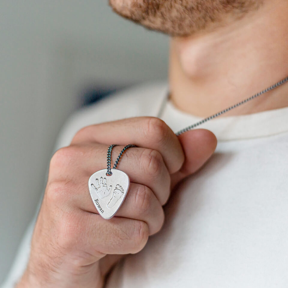 Handprint & Footprint Plectrum Necklace in 9ct Gold or Sterling Silver ...