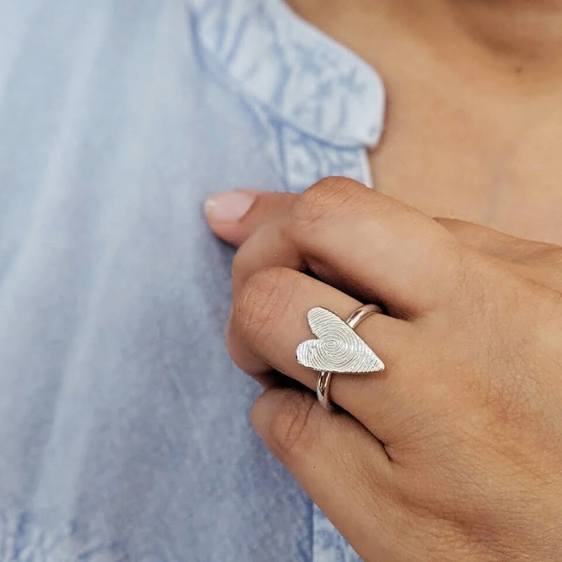 Personalised Fingerprint Heart Ring | Silver or Gold - Hold upon Heart
