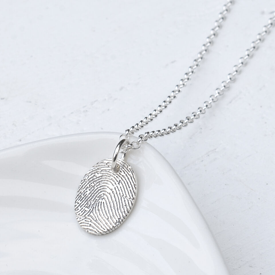 Fingerprint Oval Charm Necklace | Sterling Silver or Solid Gold - Hold ...