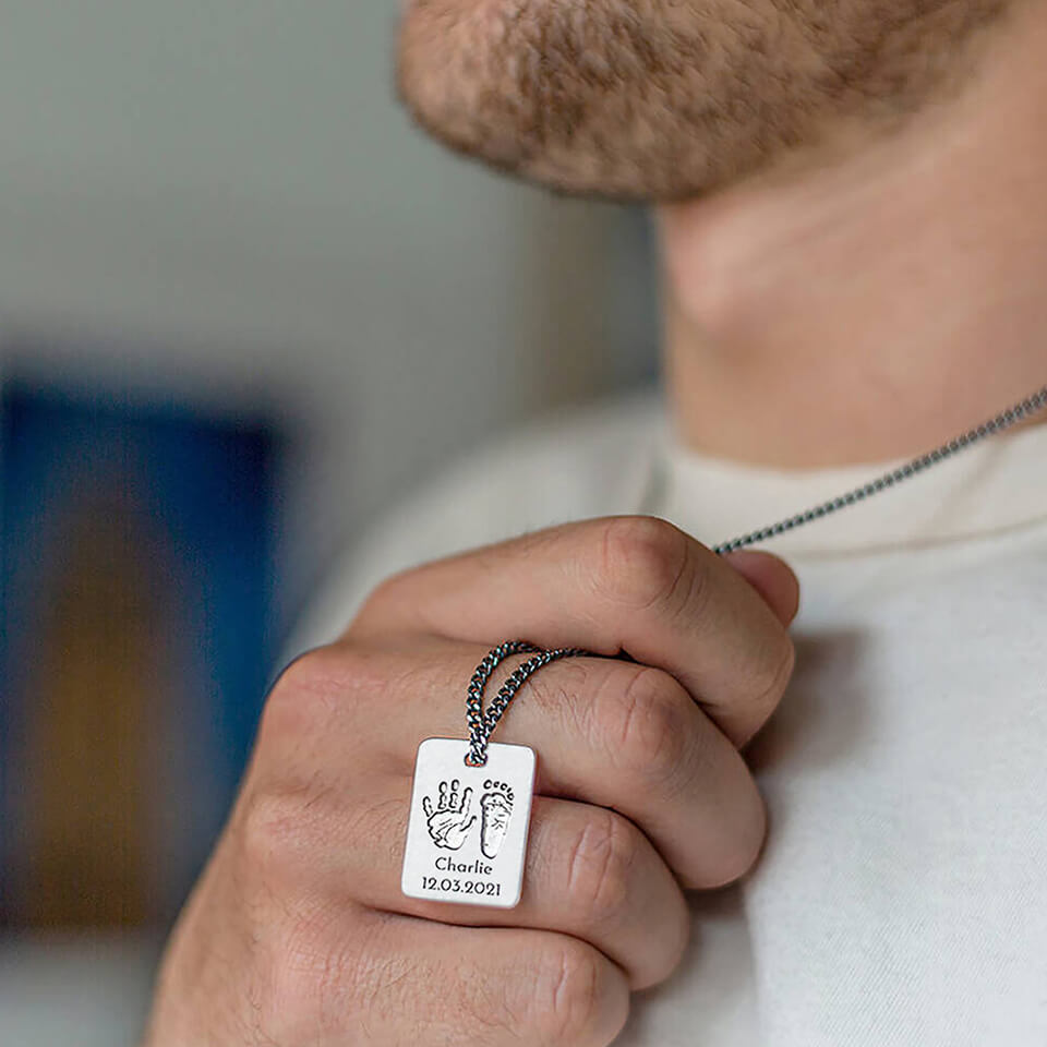 Handprint & Footprint Tag Necklace in 9ct Gold or Sterling Silver ...