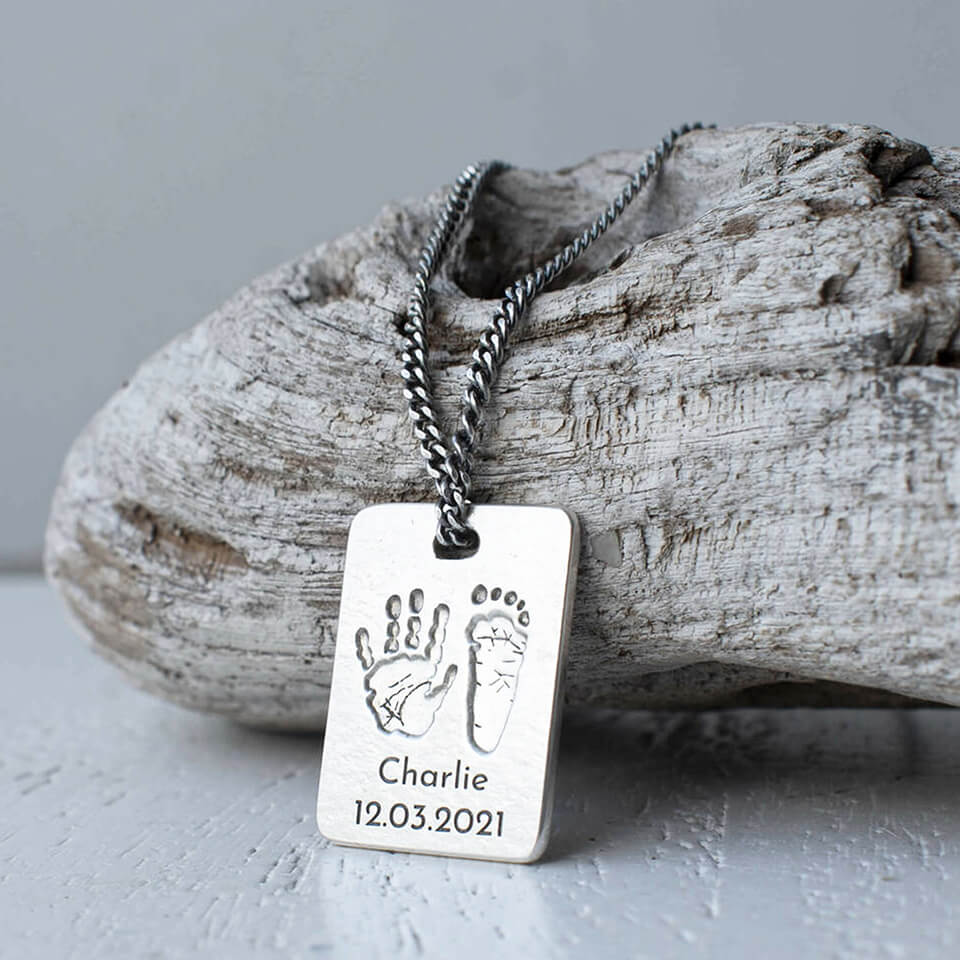 Handprint & Footprint Tag Necklace in 9ct Gold or Sterling Silver ...